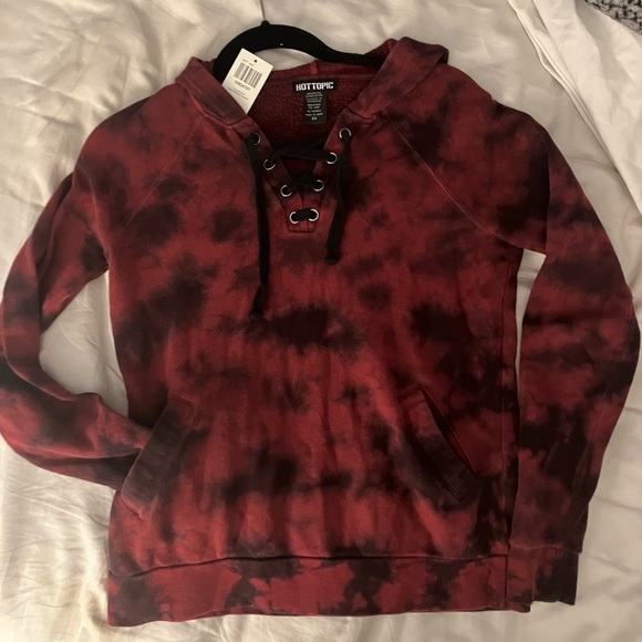 Hot Topic | Sweaters | Hot Topic Goth Lace Up Hoodie Black Red Tye Dye ...